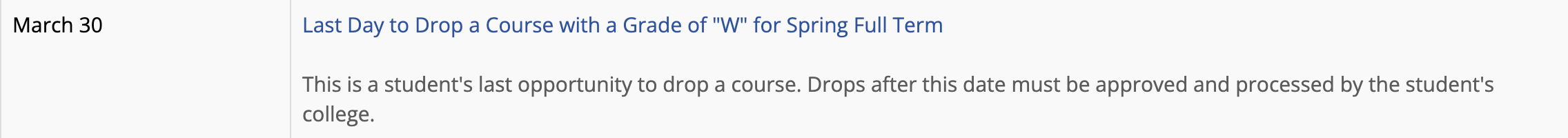 Solved March 30 Last Day to Drop a Course with a Grade of | Chegg.com