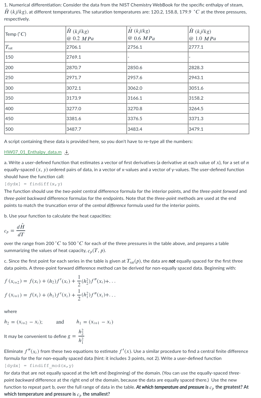 1. Numerical differentiation: Consider the data from | Chegg.com