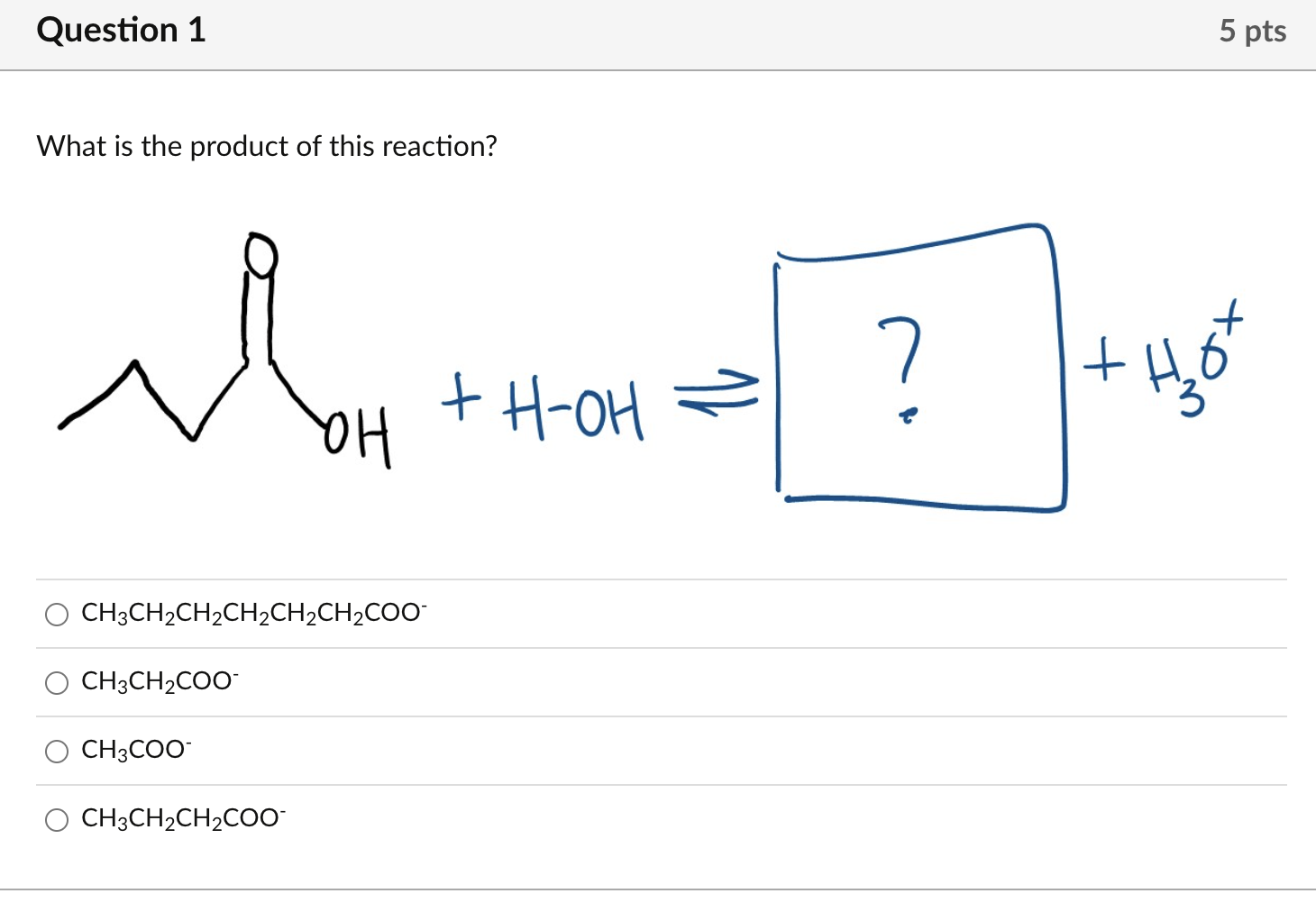 Solved What is the product of this reaction? ΩOH+H−OH⇌?+H3O+ | Chegg.com