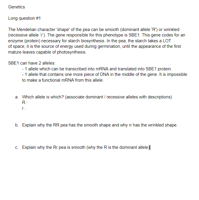 Solved Genetics Long question #1 The Mendelian character | Chegg.com