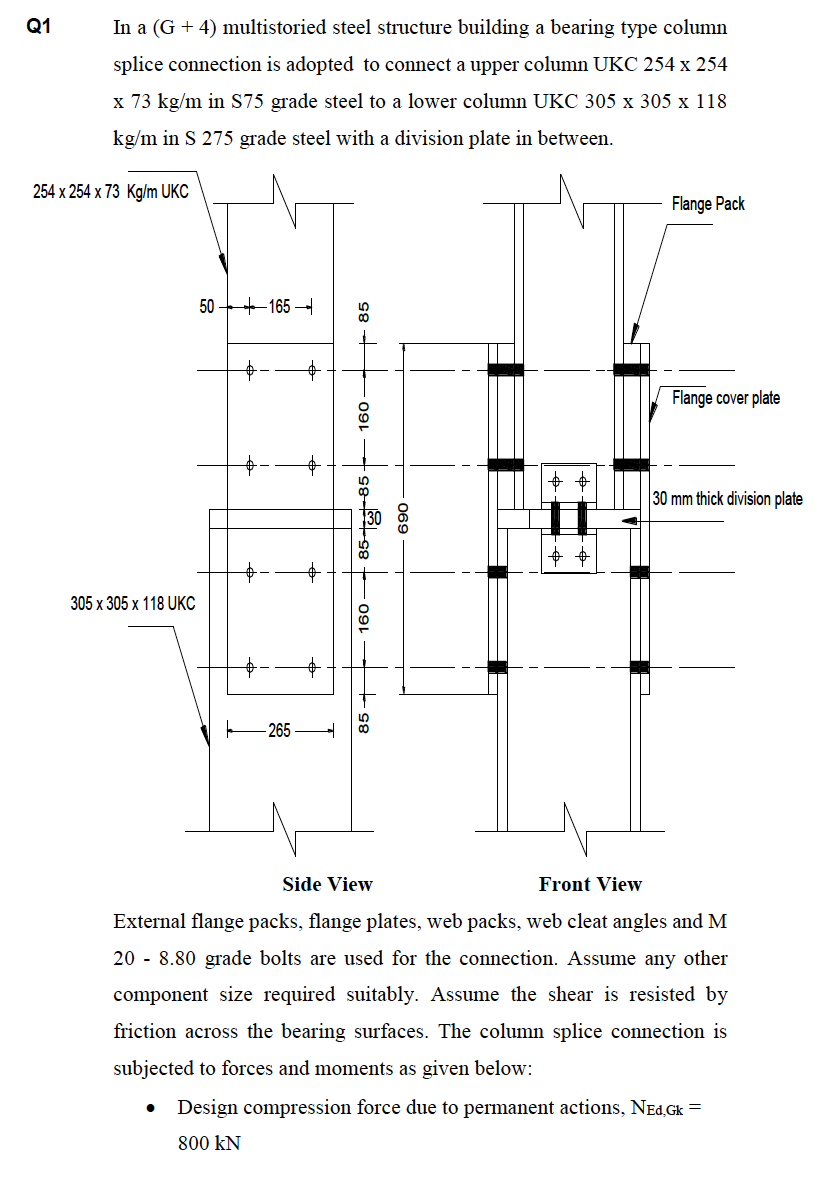Q1 In a (G + 4) multistoried steel structure building | Chegg.com