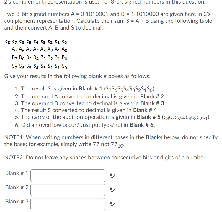 Solved 2's complement representation is used for 8-bit | Chegg.com