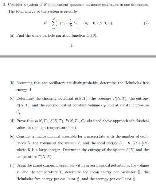 Solved 2. Consider a system of N independent quantum | Chegg.com