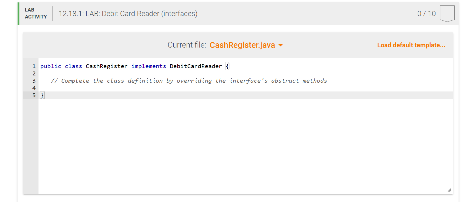 Solved 12.18 LAB: Debit Card Reader (interfaces) Many | Chegg.com