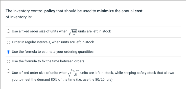 Solved The inventory control policy that should be used to | Chegg.com
