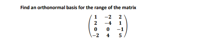 Solved Find an orthonormal basis for the range of the matrix | Chegg.com