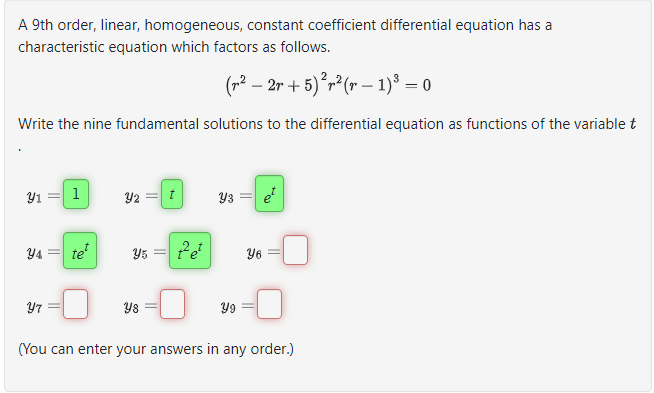 Solved A 9th order, linear, homogeneous, constant | Chegg.com