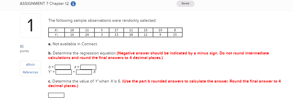 Solved ASSIGNMENT 7 Chapter 12 i Saved The following sample | Chegg.com