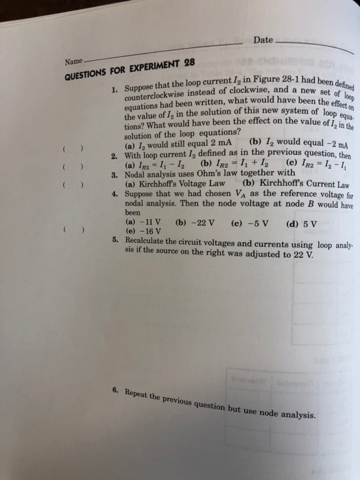 28 LOOP AND NODE ANALYSES REFERENCE READING | Chegg.com