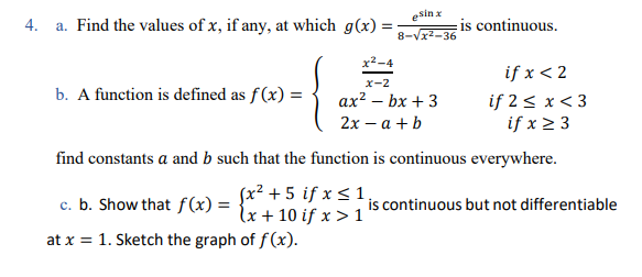 Solved esinx 4. a. Find the values of x, if any, at which | Chegg.com