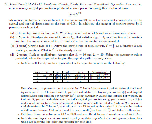 Solved Solow Growth Model with Population Growth, Steady | Chegg.com