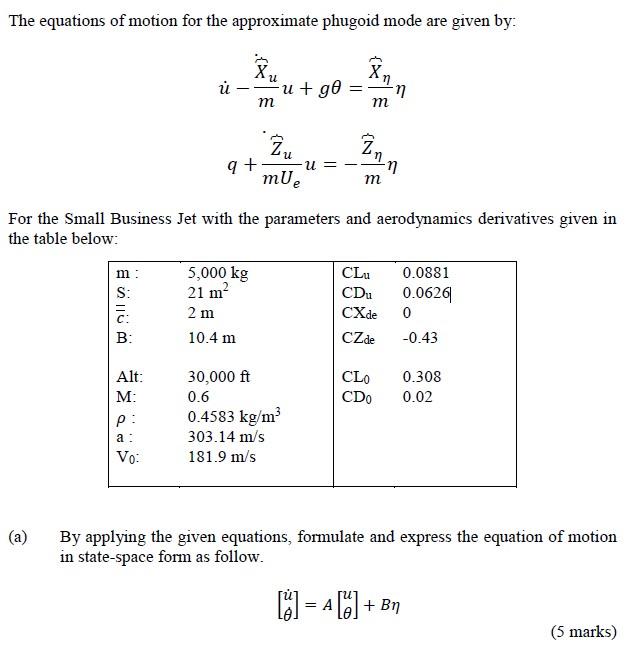 Solved The equations of motion for the approximate phugoid | Chegg.com