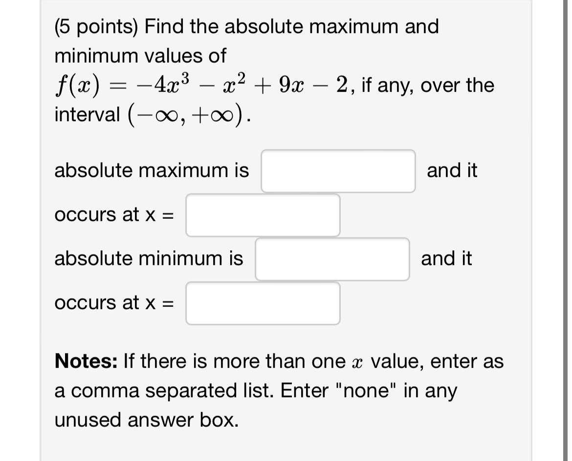 Solved (5 ﻿points) ﻿Find the absolute maximum andminimum | Chegg.com
