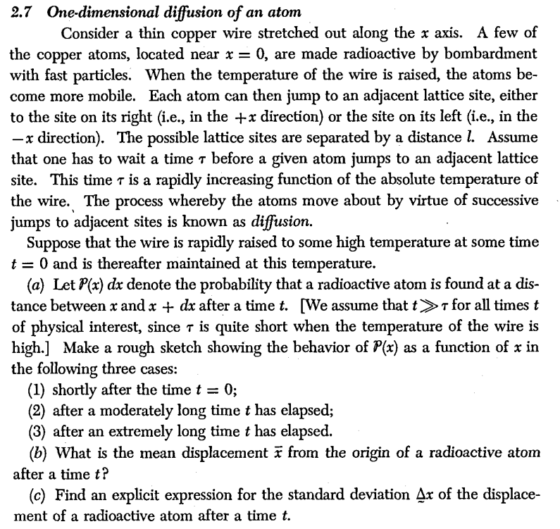 Solved 2.7 One-dimensional diffusion of an atom Consider a | Chegg.com