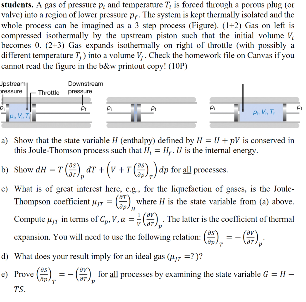 Solved students. A gas of pressure pi and temperature Ti is | Chegg.com