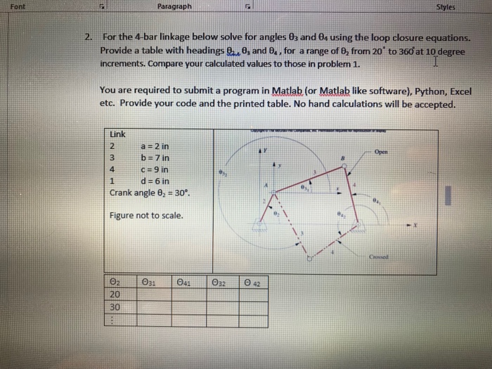 Write a code in matlab for the loop closure equations | Chegg.com