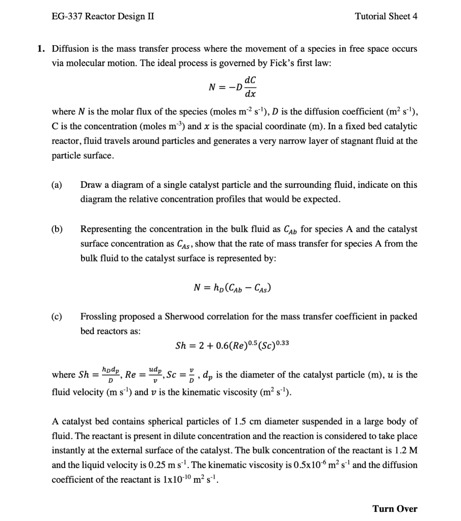 Solved EG-337 Reactor Design II Tutorial Sheet 4 1. | Chegg.com