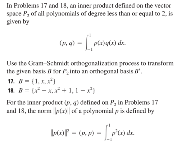 Solved In Problems 17 and 18, an inner product defined on | Chegg.com