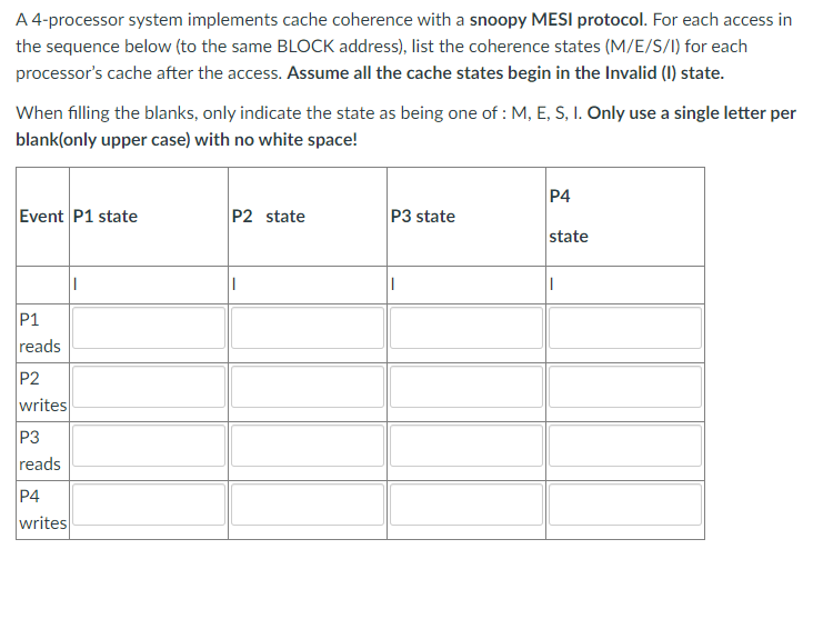 Solved A4-processor system implements cache coherence with a | Chegg.com