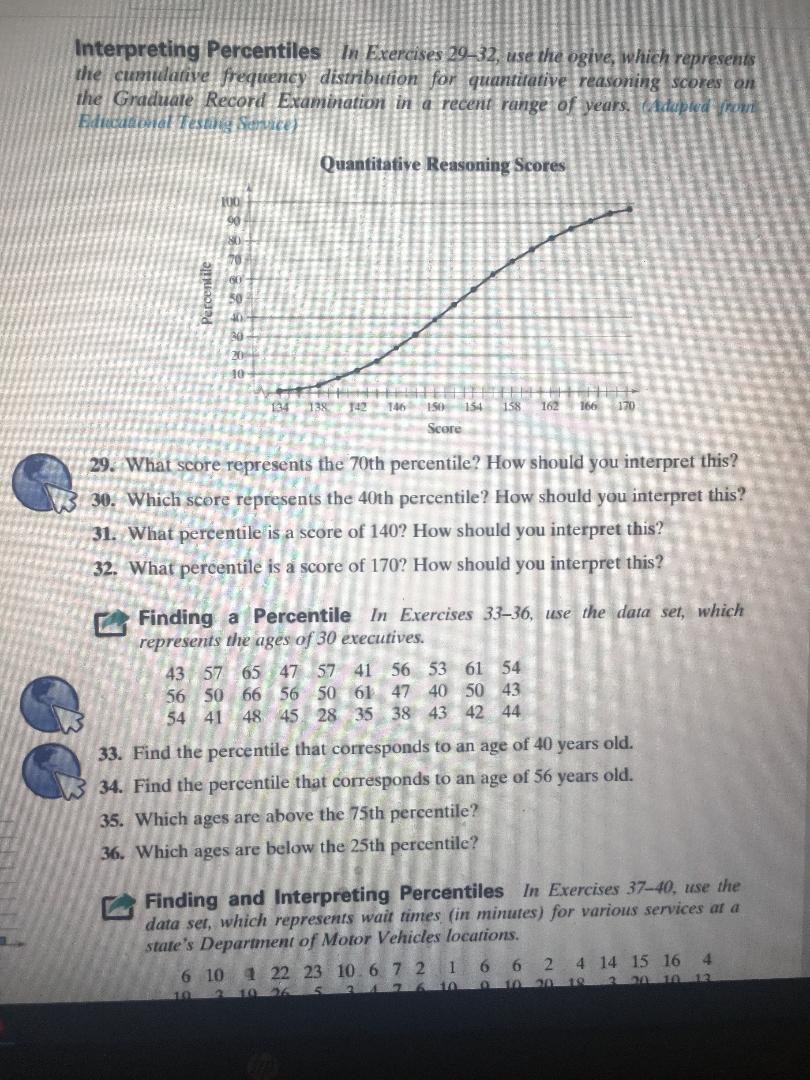 Interpreting Percentiles In Exercises 29–32, use the | Chegg.com