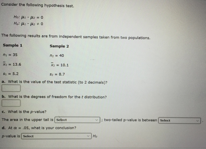 Solved Consider the following hypothesis test. H_0: mu_i - | Chegg.com