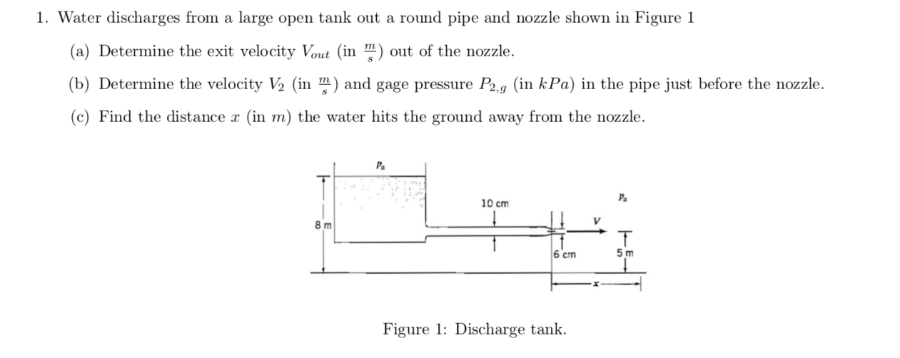 Solved 1. Water discharges from a large open tank out a | Chegg.com