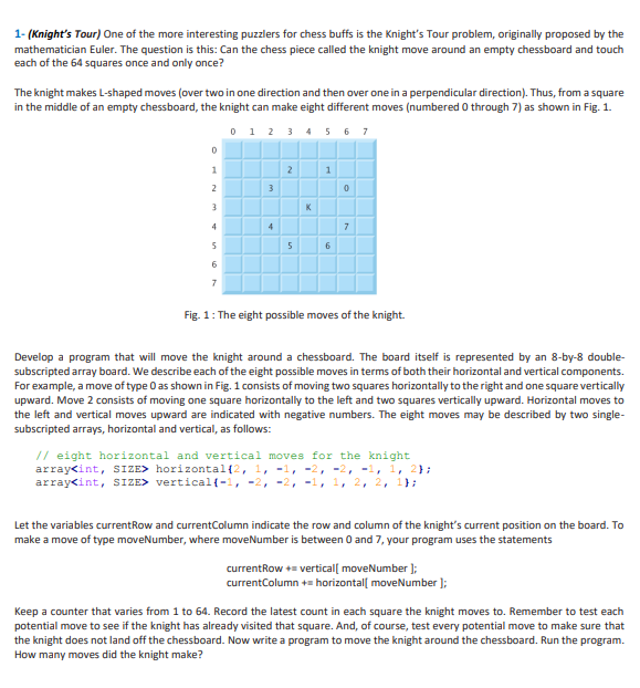 Solved 1- (Knight's Tour) One of the more interesting | Chegg.com