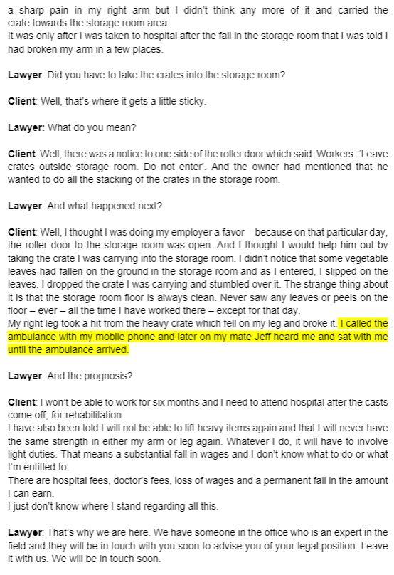 Script: client interview conducted March 2021 Lawyer. | Chegg.com