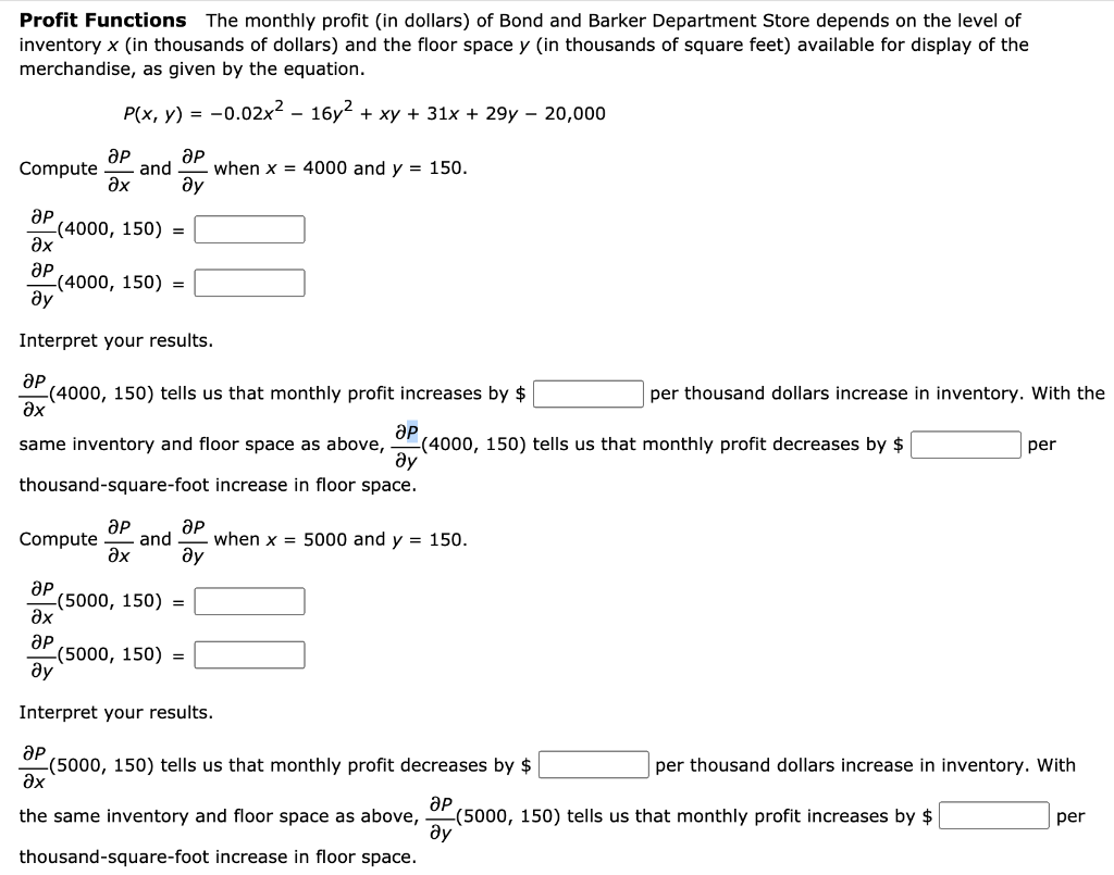 Solved Profit Functions The monthly profit (in dollars) of | Chegg.com