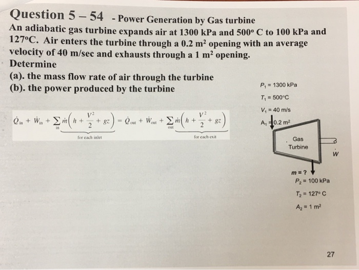Solved An adiabatic gas turbine expands air at 1300 kPa and | Chegg.com