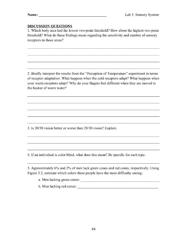 Name: Lab 3: Sensory System DISCUSSION QUESTIONS 1. | Chegg.com