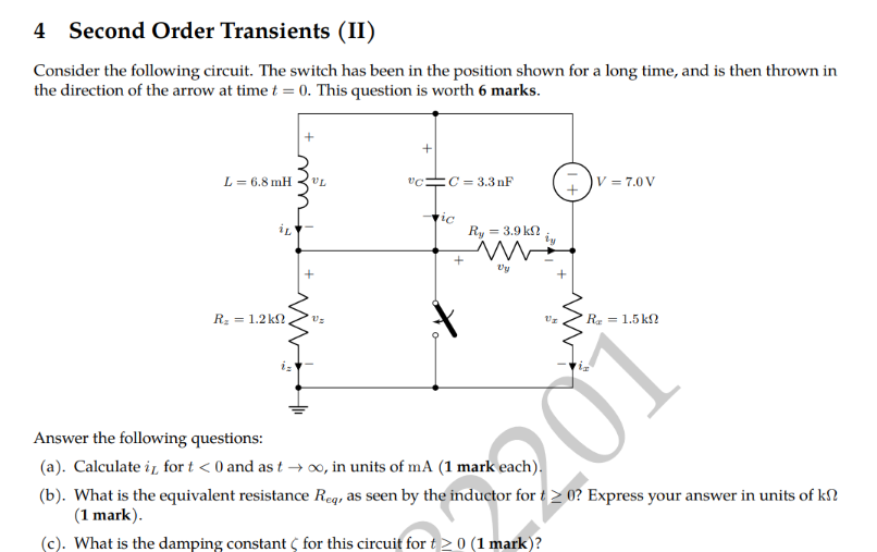 Solved 4 ﻿Second Order Transients (II)Consider the following | Chegg.com