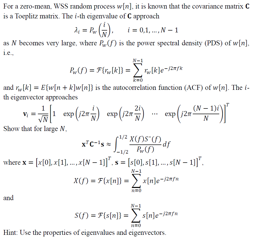 Solved For a zero-mean, WSS random process w[n], ﻿it is | Chegg.com