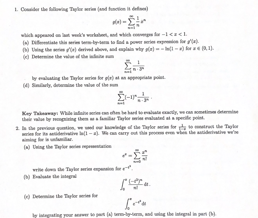 Solved 1. Consider the following Taylor series (and function | Chegg.com
