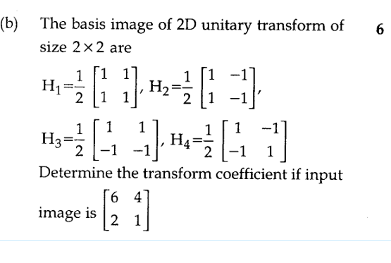 Solved 6 (b) The basis image of 2D unitary transform of size | Chegg.com