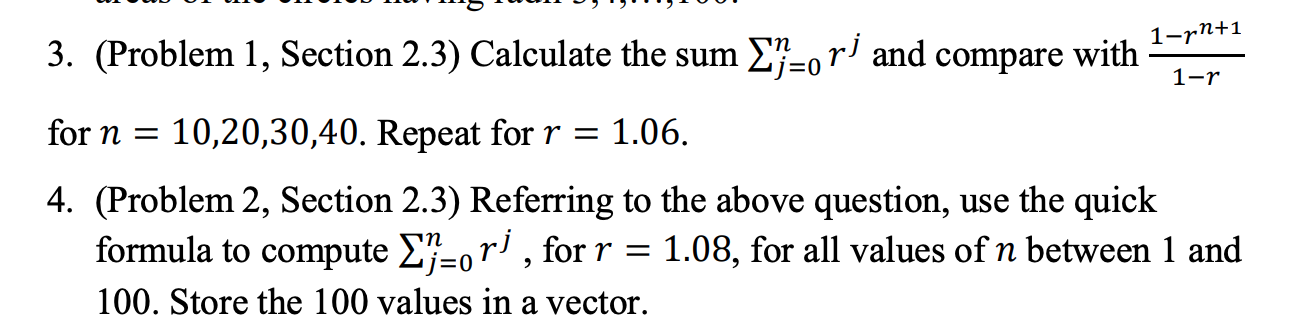 Solved 1-pn+1 3. (Problem 1, Section 2.3) Calculate the sum | Chegg.com