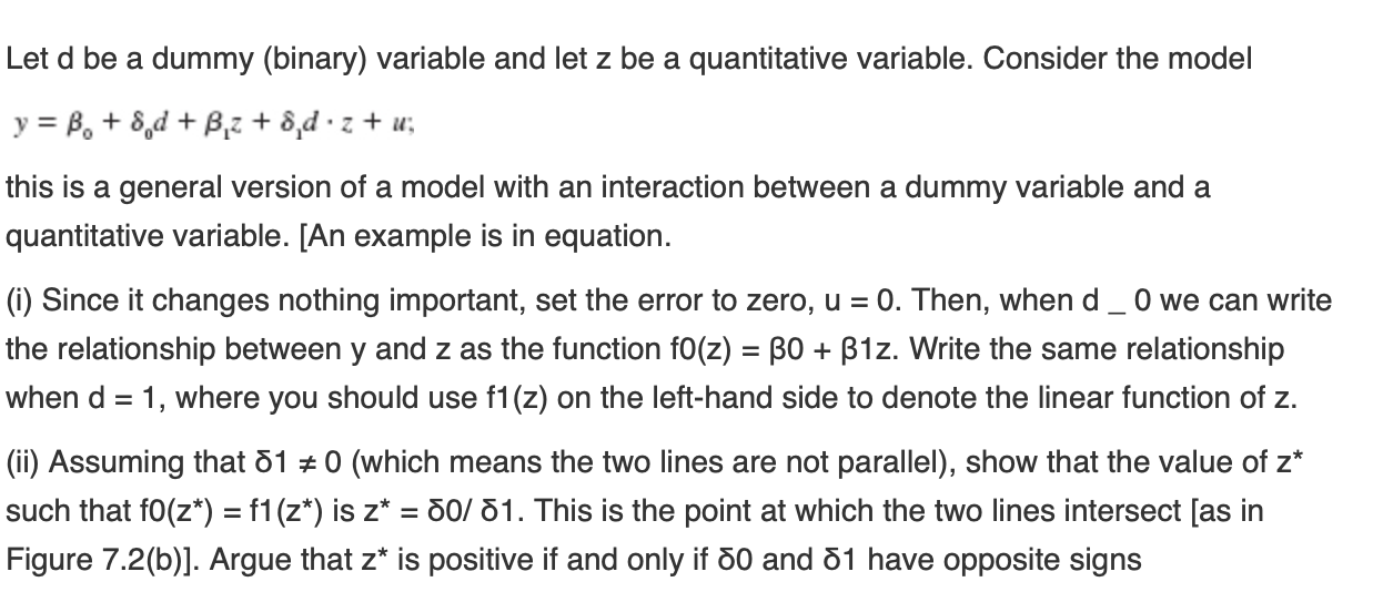 Solved Let d be a dummy (binary) variable and let z be a | Chegg.com