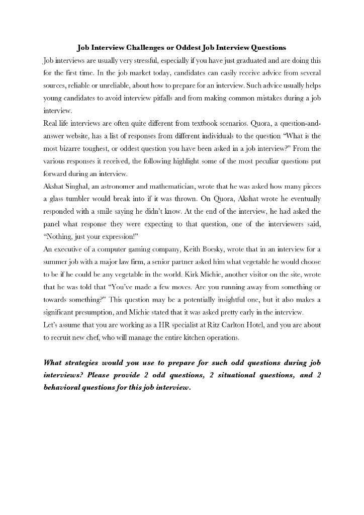 Solved Job Interview Challenges or Oddest Job Interview | Chegg.com