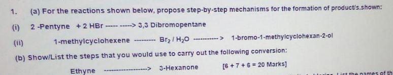 Solved 1. (a) For the reactions shown below, propose | Chegg.com