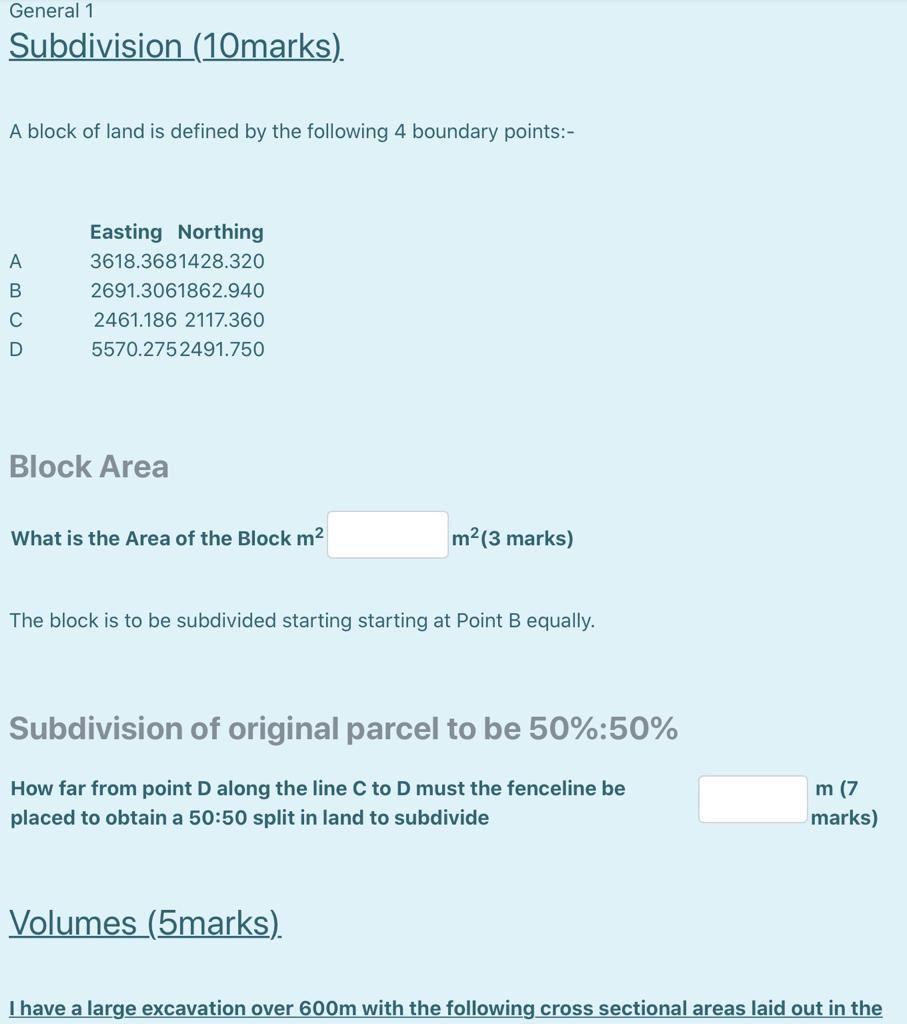 Solved General 1 Subdivision (10marks). A block of land is | Chegg.com