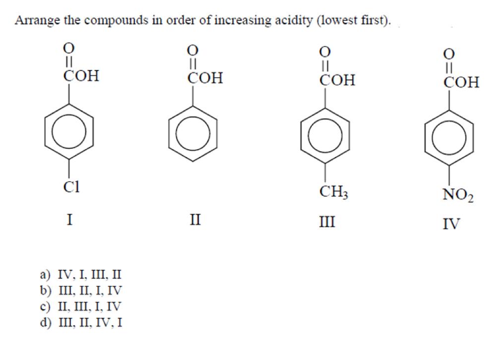 Solved Arrange the compounds in order of increasing acidity | Chegg.com