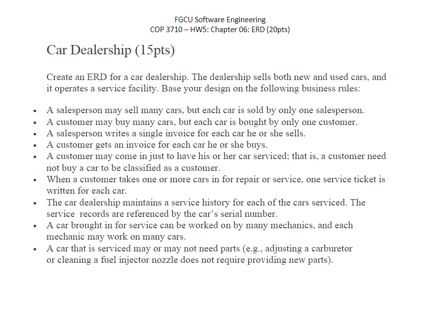 Solved FGCU Software Engineering COP 3710 - HW5: Chapter 06: | Chegg.com