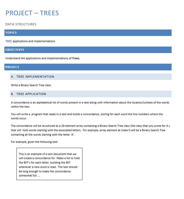 PROJECT – TREES DATA STRUCTURES TOPICS TREE | Chegg.com