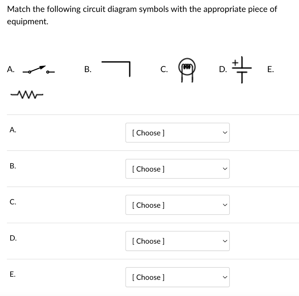 Solved Match the following circuit diagram symbols with the | Chegg.com
