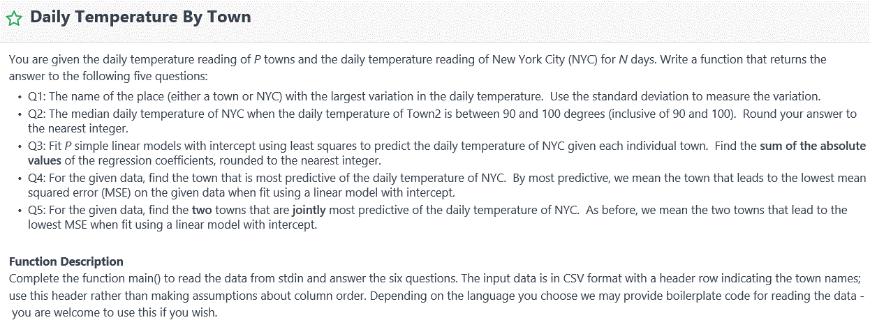 Daily Temperature By Town You are given the daily | Chegg.com