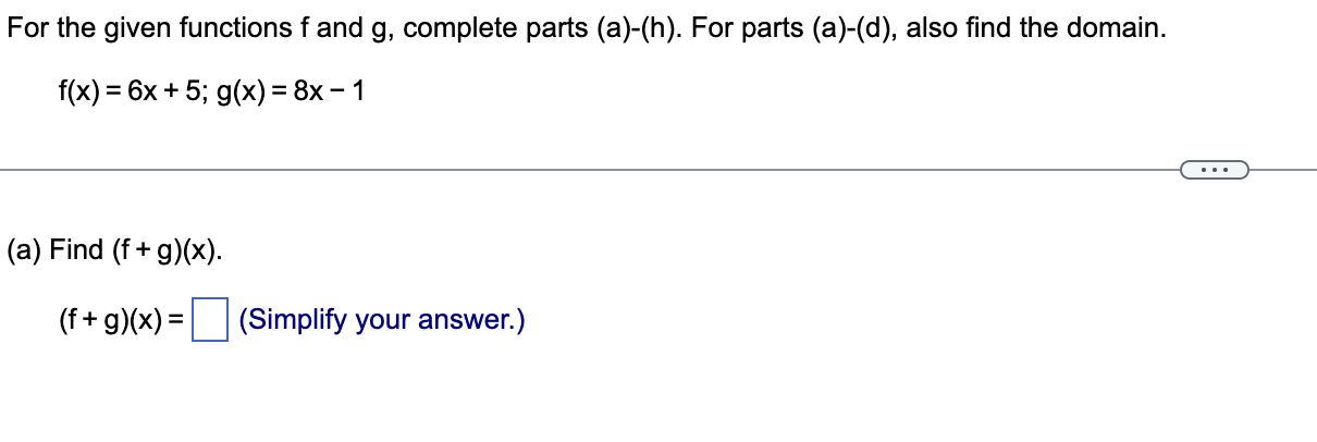 Solved For the given functions f and g, complete parts | Chegg.com