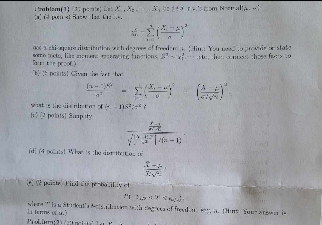 Solved Problem(1) (20 points) Let X1,X2,⋯,Xn be i.i.d. | Chegg.com