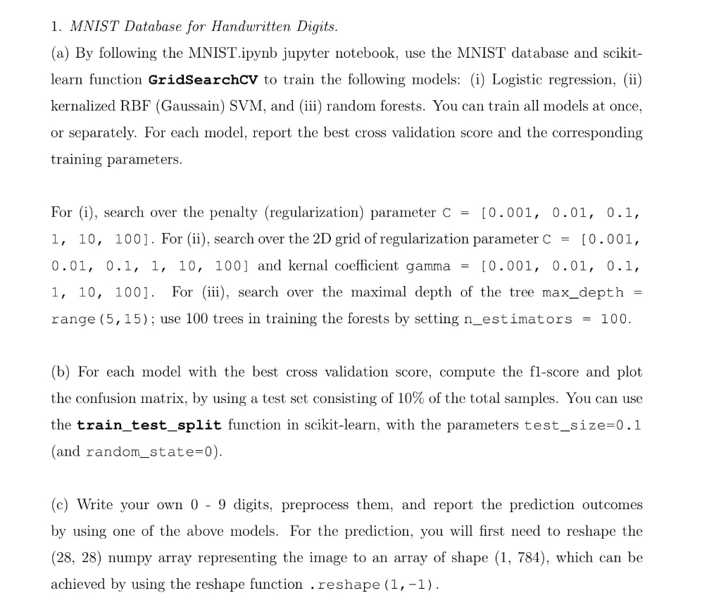 1. MNIST Database for Handwritten Digits. (a) By | Chegg.com