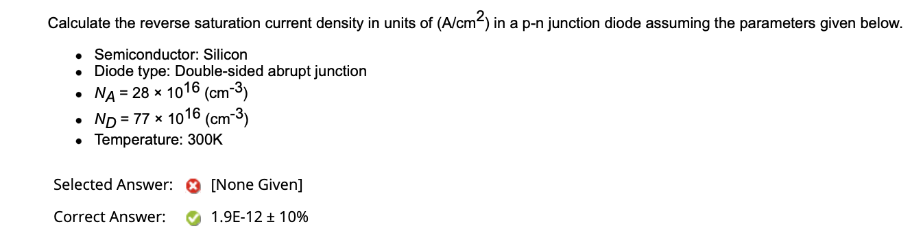 Solved Calculate the reverse saturation current density in | Chegg.com