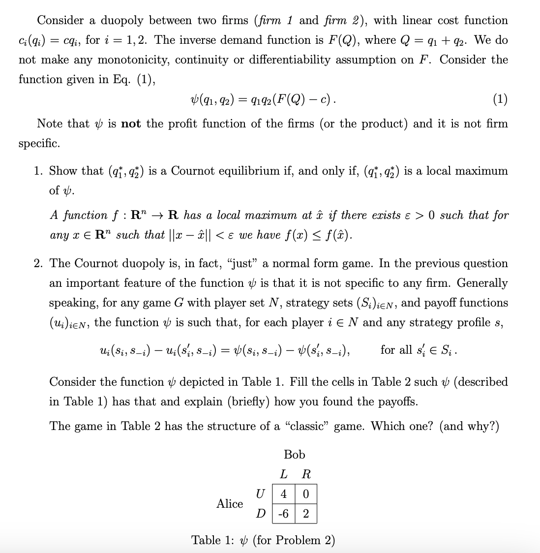 Solved Consider a duopoly between two firms (firm 1 ﻿and | Chegg.com